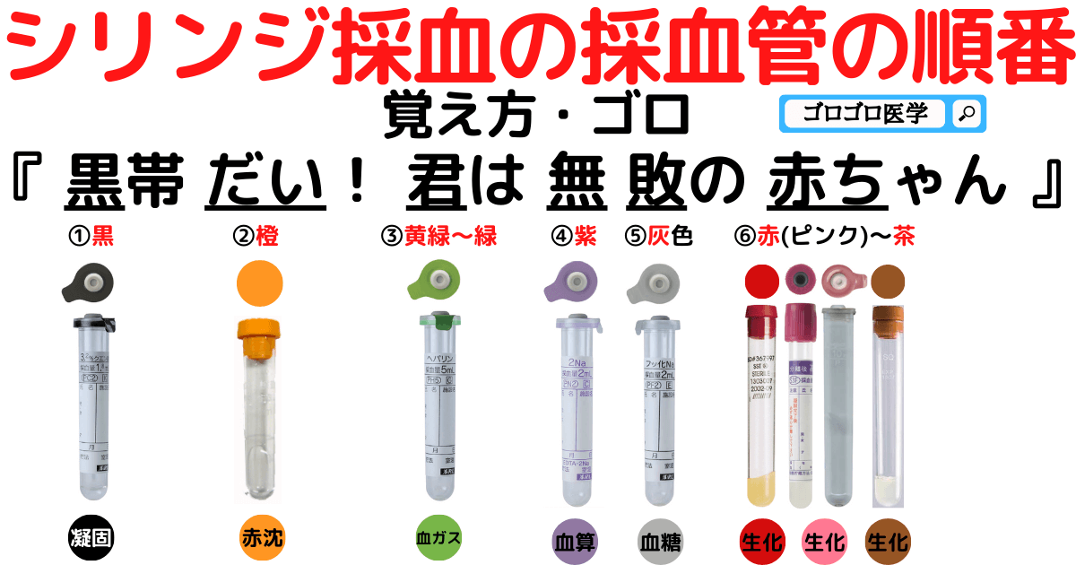 【シリンジと真空管の違い】採血管（スピッツ）の順番と色の覚え方・ゴロ - ゴロゴロ医学